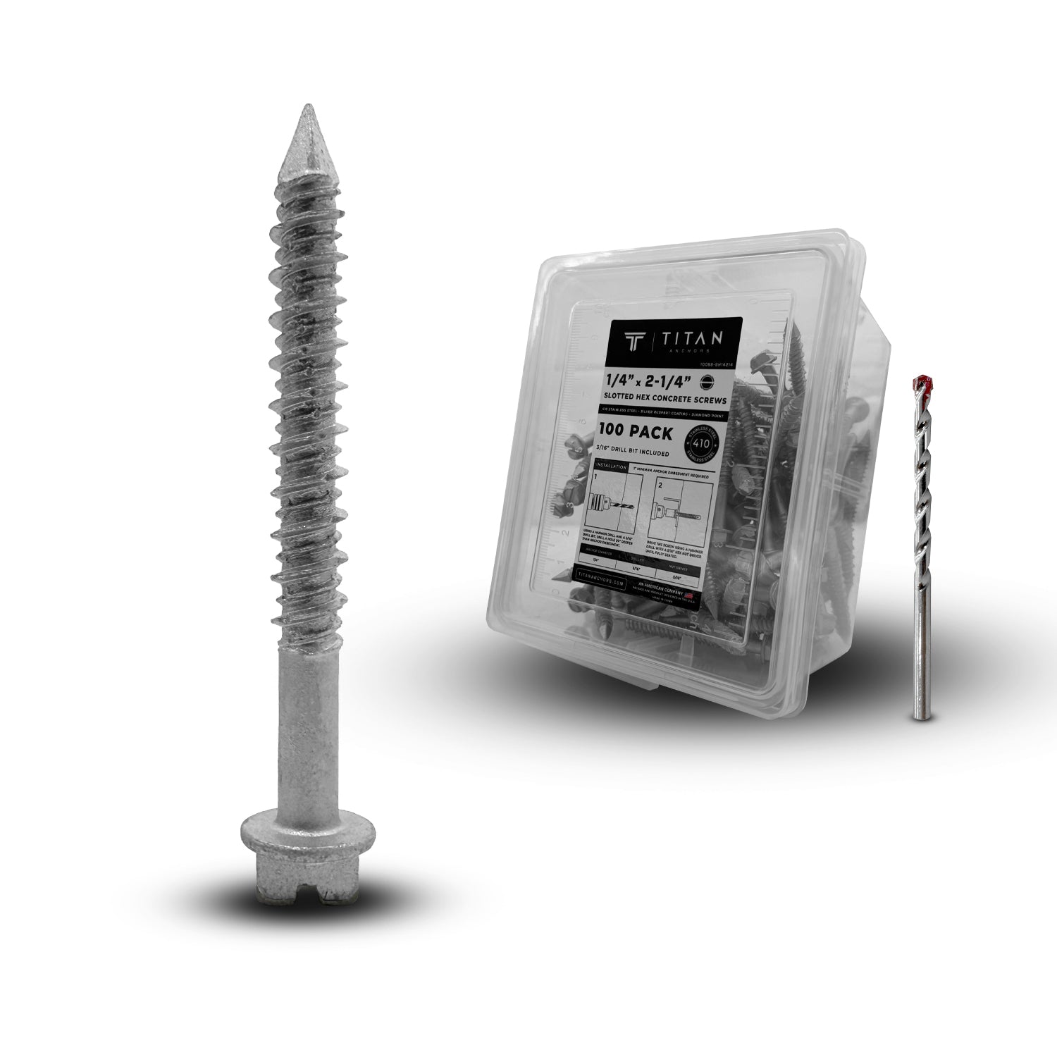 1/4" x 2-1/4" Hex 410 Stainless Steel Concrete Screws – Titan Anchors